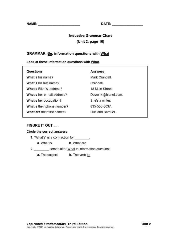 Inductive Grammar Chart Unit 2 Page 16 | PDF
