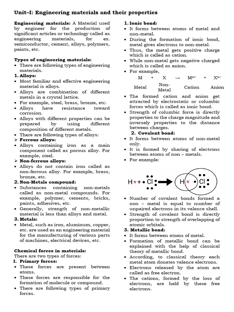 Unit I Engineering Materials and Their Properties | PDF | Chemical Bond ...