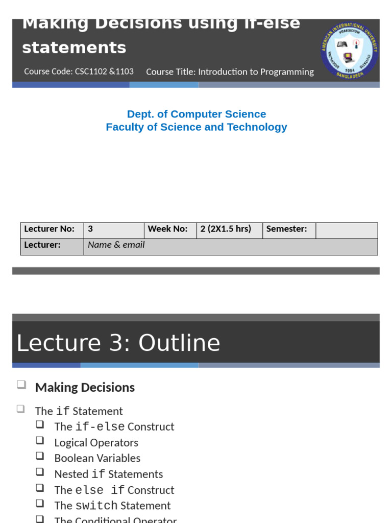 Lecture 3 ConditionalStatements | PDF