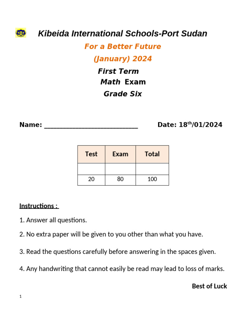 Grade 6 Math Exam Paper 2024 | PDF | Elementary Mathematics | Mathematics