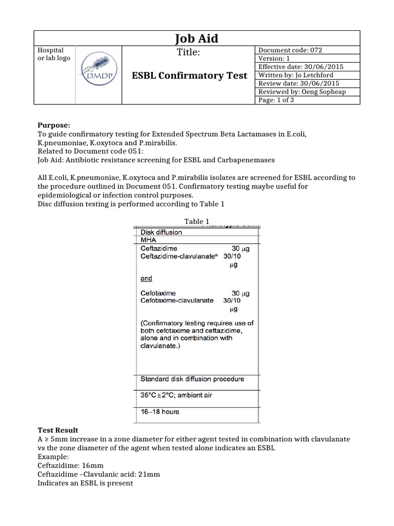 150 - ESBL Confirmatory Testing | PDF