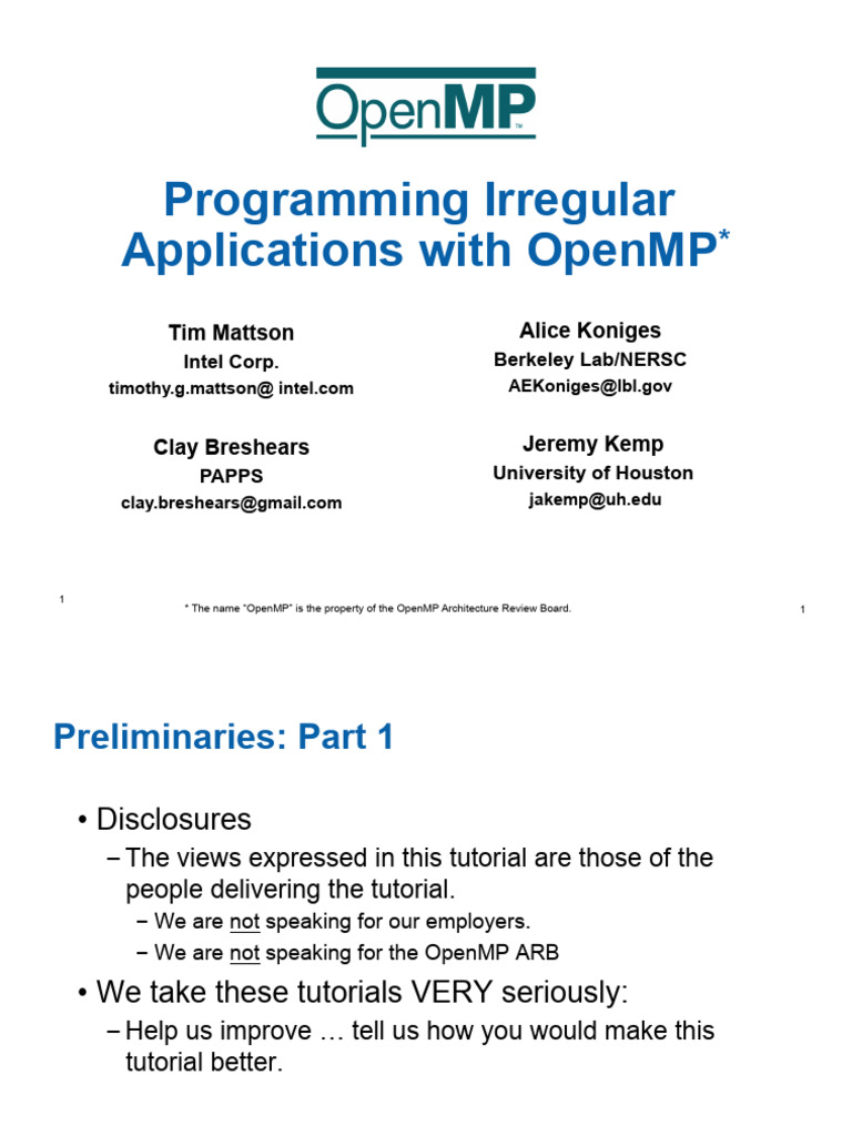 SC16 Programming Irregular Applications With OpenMP | PDF