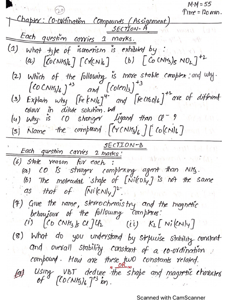 Coordination Compound Assignment | PDF