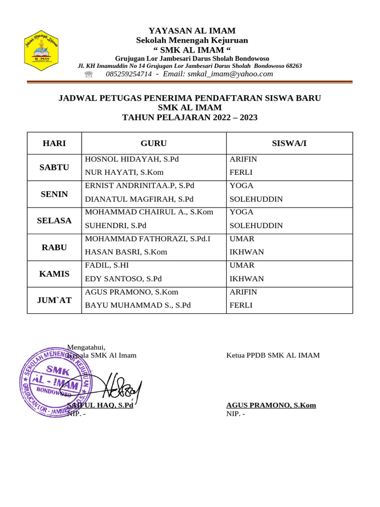 Jadwal Petugas PPDB | PDF