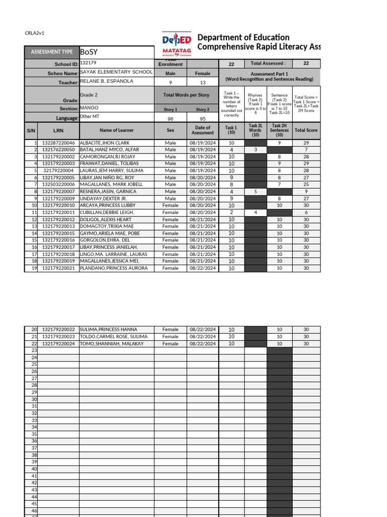 CRLA2 Grade2Scoresheet v1-1 | PDF
