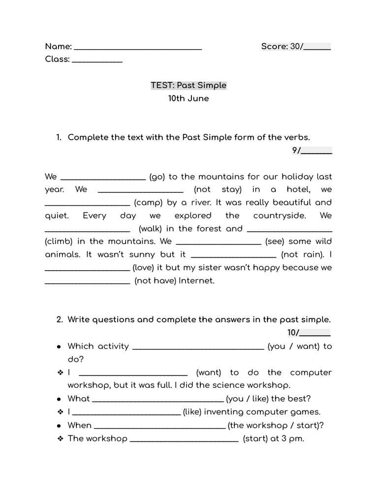 Past Simple TEST | PDF