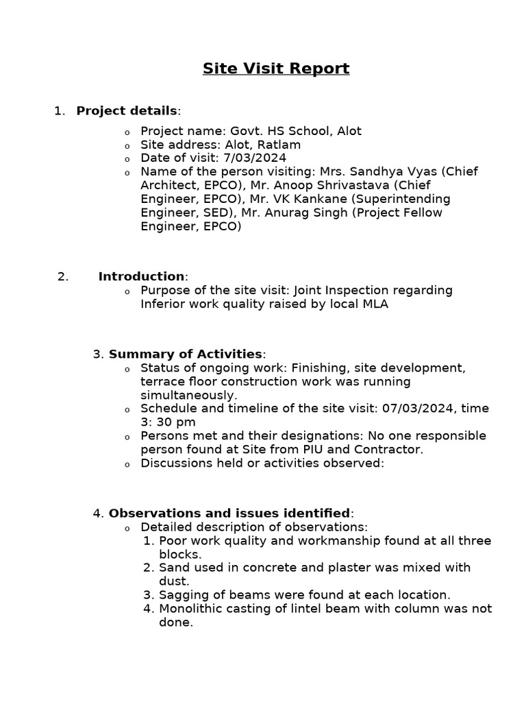 Site Visit Report Format | PDF