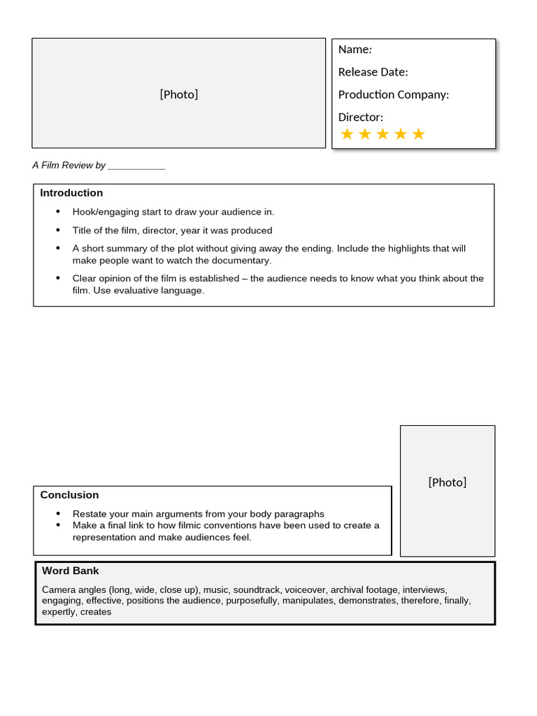 Template Film Review Year 8 | PDF