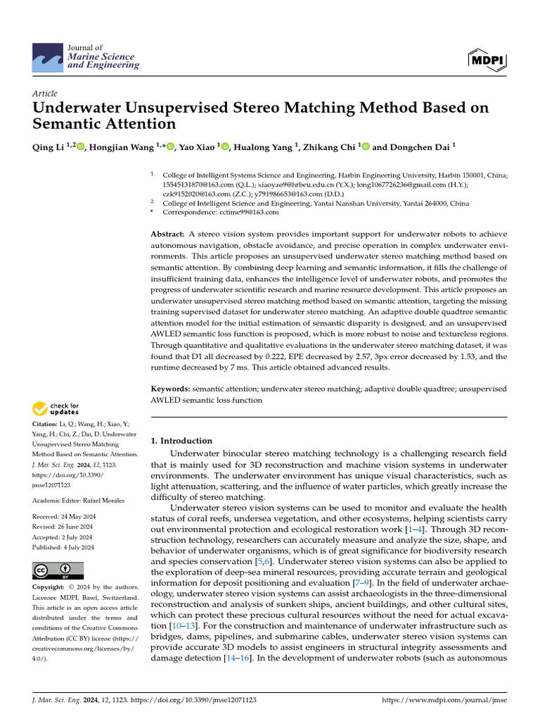Underwater Unsupervised Stereo Matching Method Based on | PDF Underwater Unsupervised Stereo Matching Method Based on | PDF
