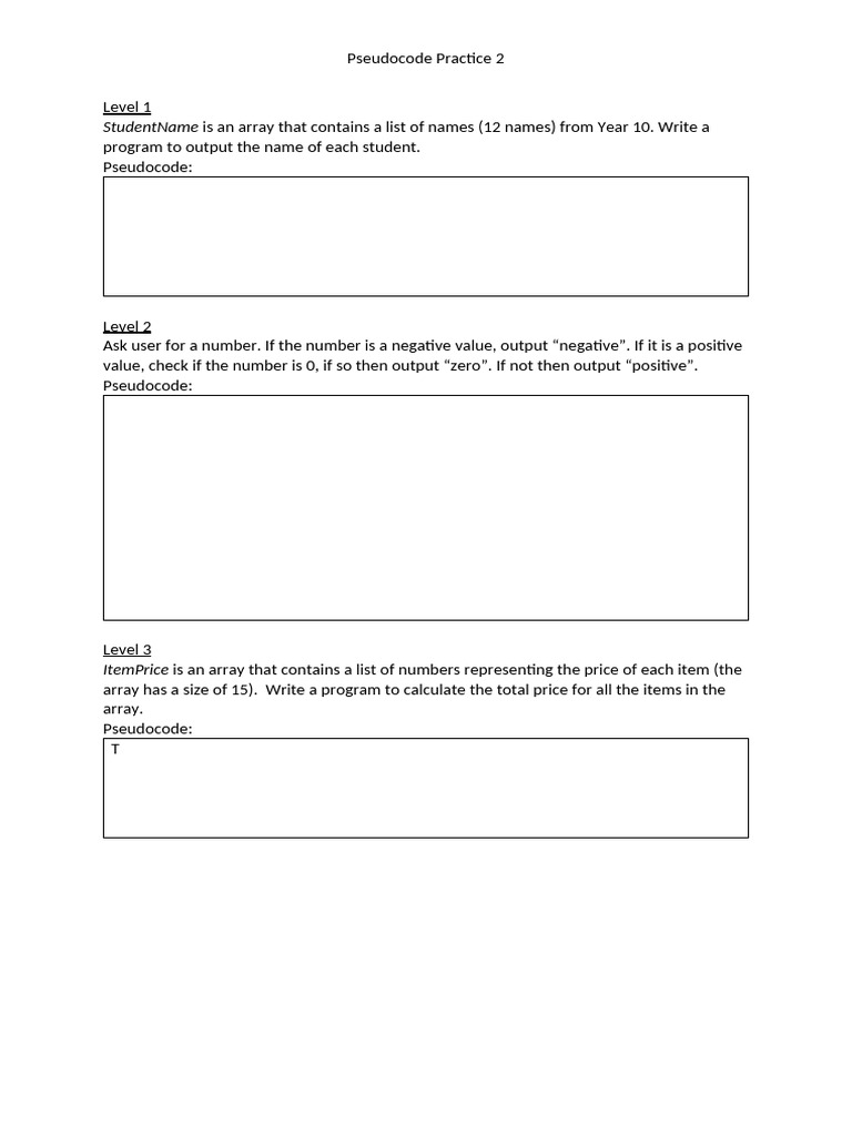 Pseudocode Worksheet 2 | PDF