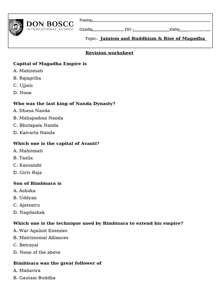 Worksheet On Rise of MAgadha | PDF