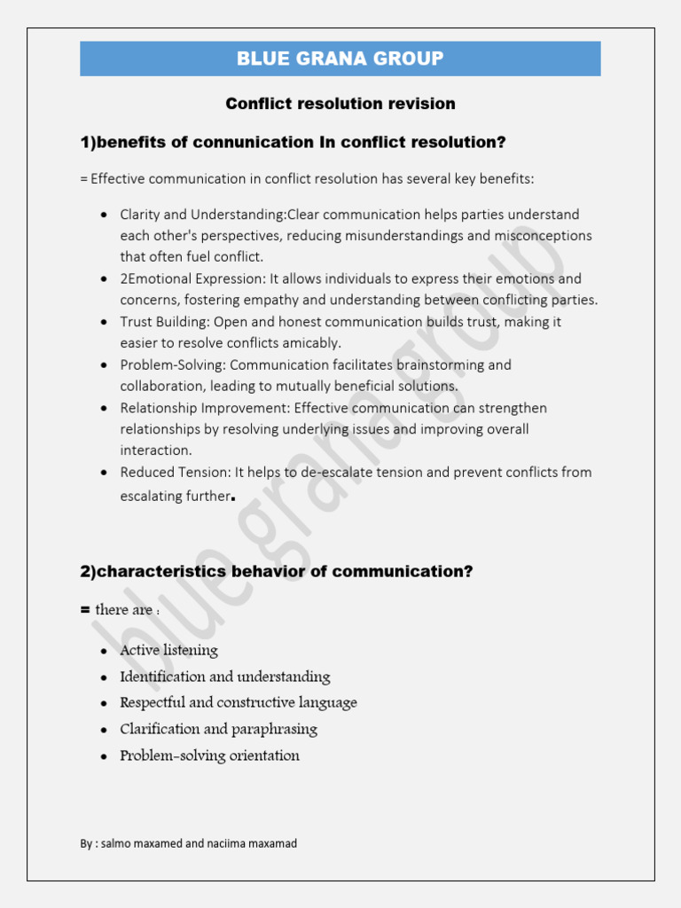 Conflict Resolution Revision | PDF