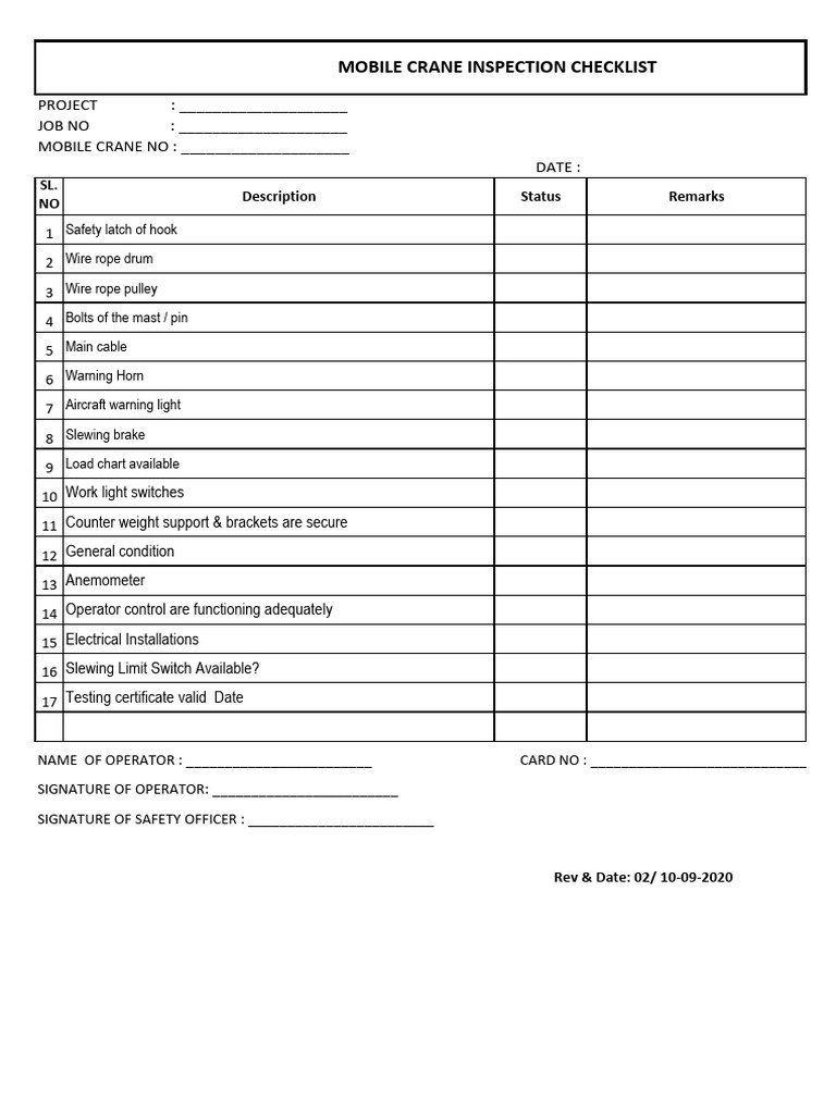 Mobile Crane Checklist | PDF