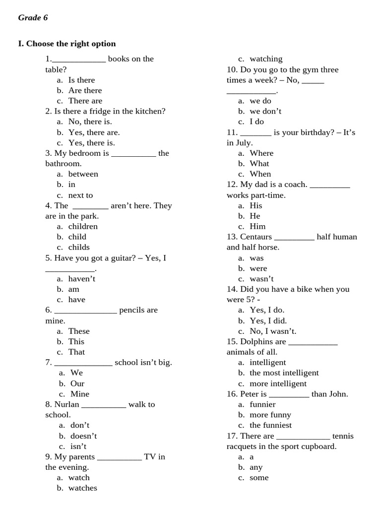 Test Grade 6 2021-1 (Копия) | PDF