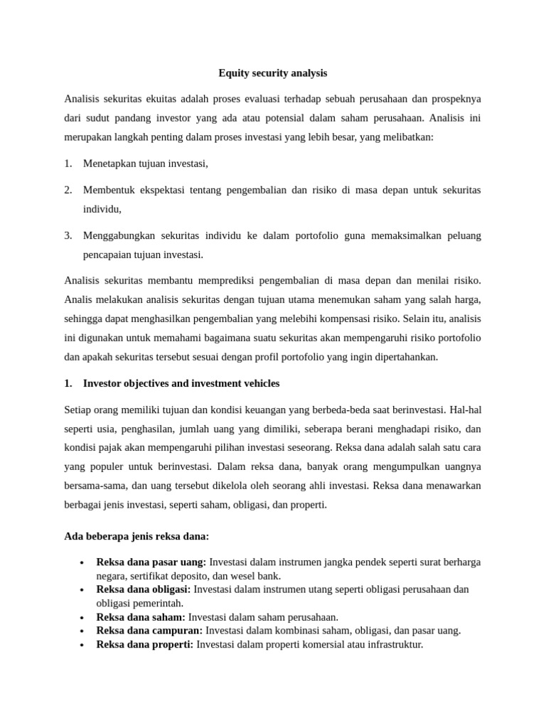 Ringkasan Equity Analysis | PDF