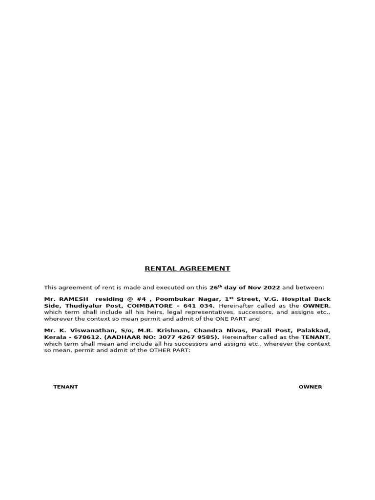 Rental Agreement Format CFF 25 | PDF