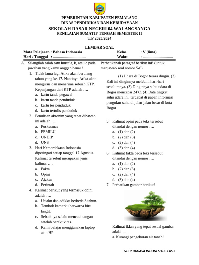 SOAL B INDONESIA STS 2 | PDF
