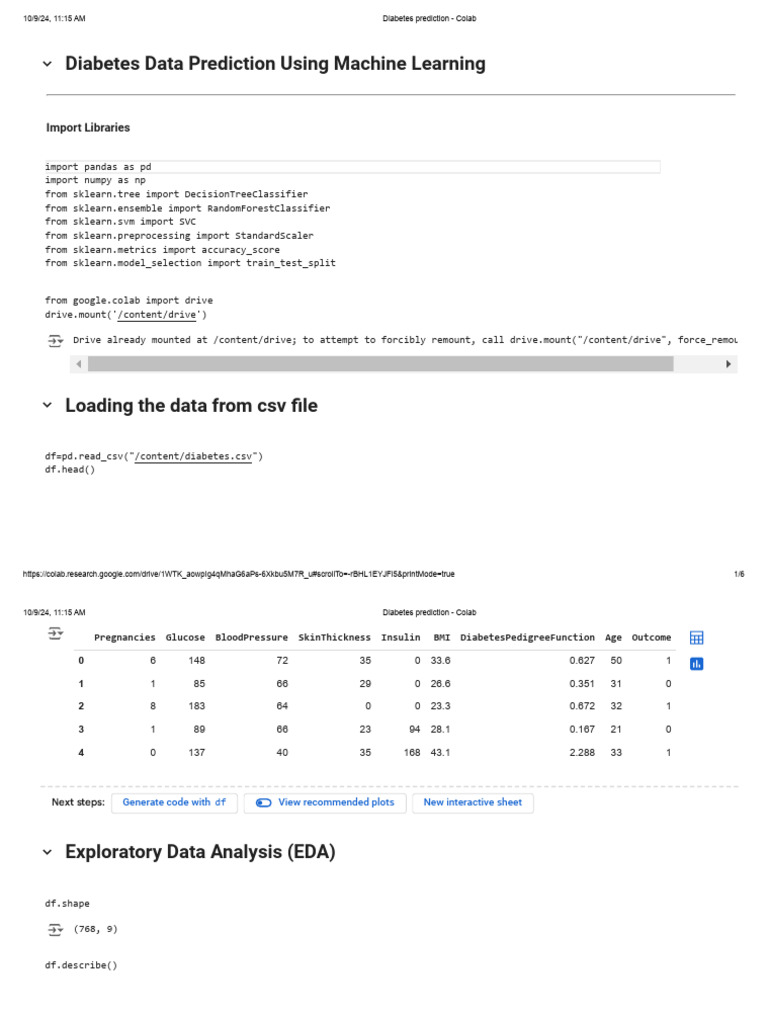 Diabetes Prediction - Colab | PDF