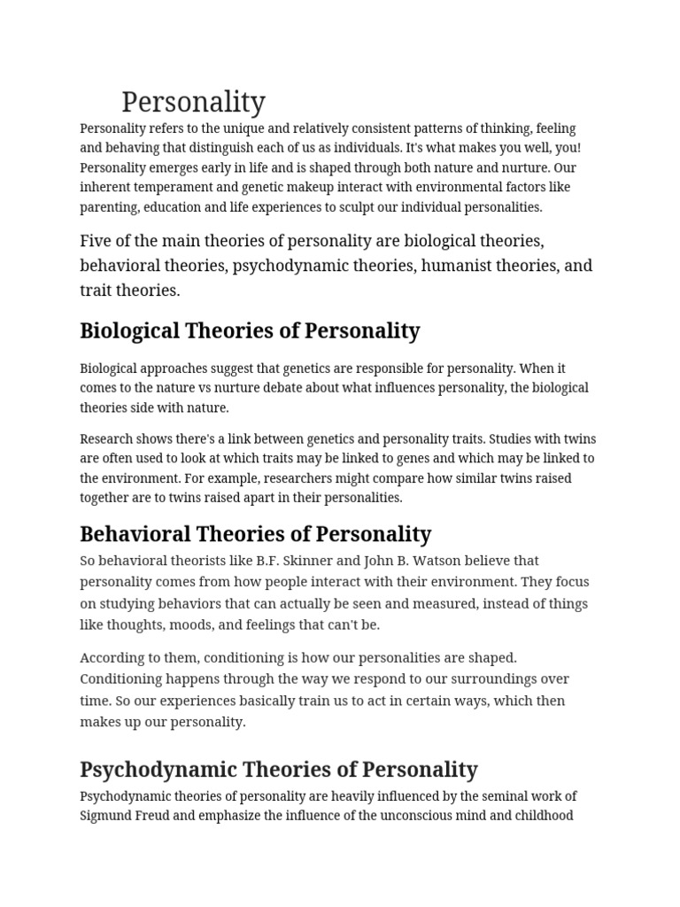 Theories of Personality Psychology | PDF
