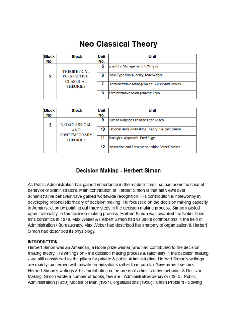 Neo Classical Theory | PDF