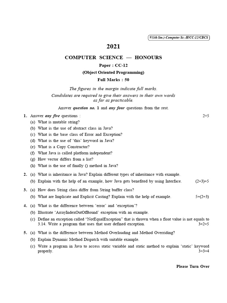 CU-2021 B.sc. (Honours) Computer Science Semester-5 Paper-CC-12 QP | PDF