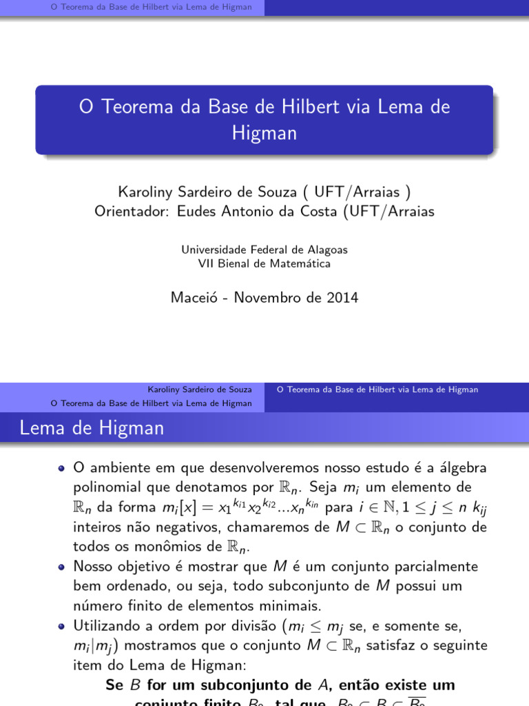 O Teorema Da Base de Hilbert Via Lema de Higman | PDF
