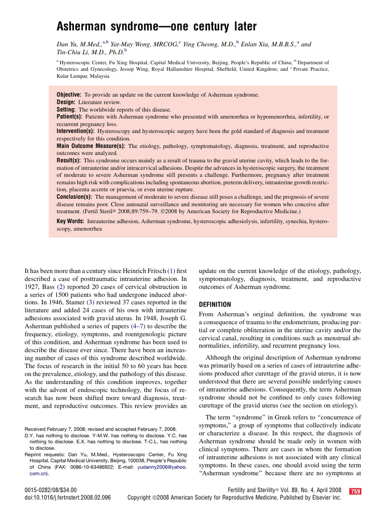 Asherman Syndrome | PDF