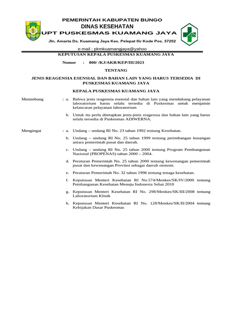 3912 SK Jenis Reagensia Yang Harus Tersedia | PDF