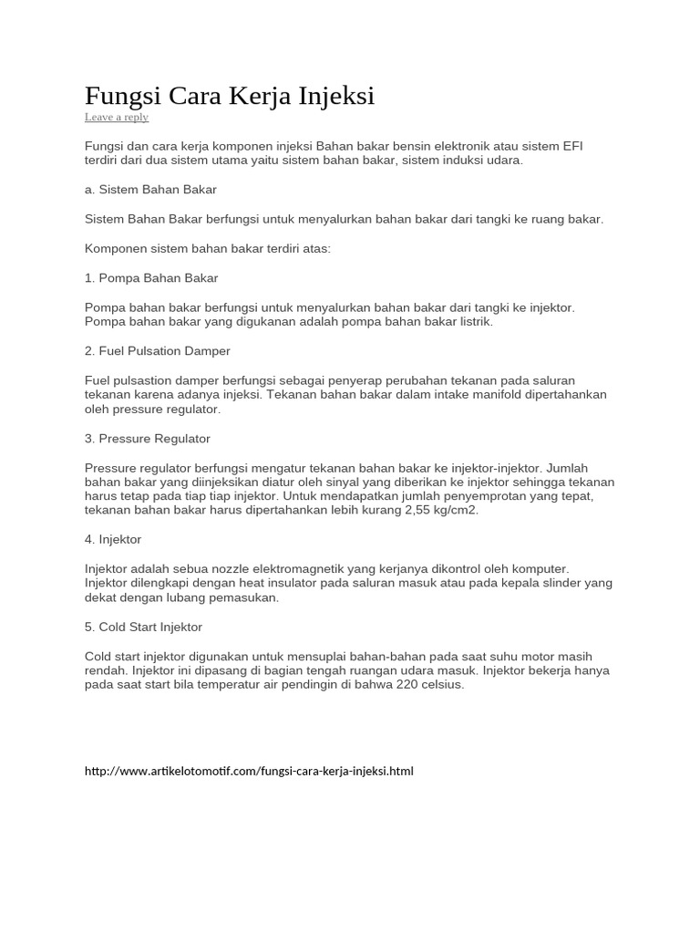 Fungsi Cara Kerja Injeksi | PDF