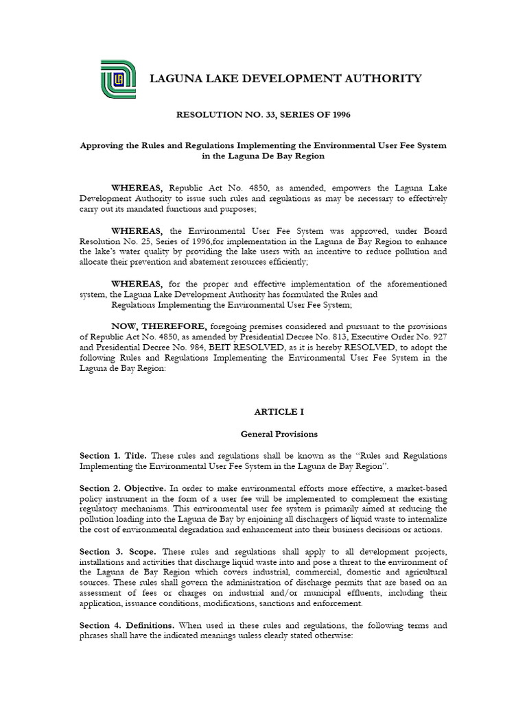 Llda Board Resolution 33 S 1996 | PDF