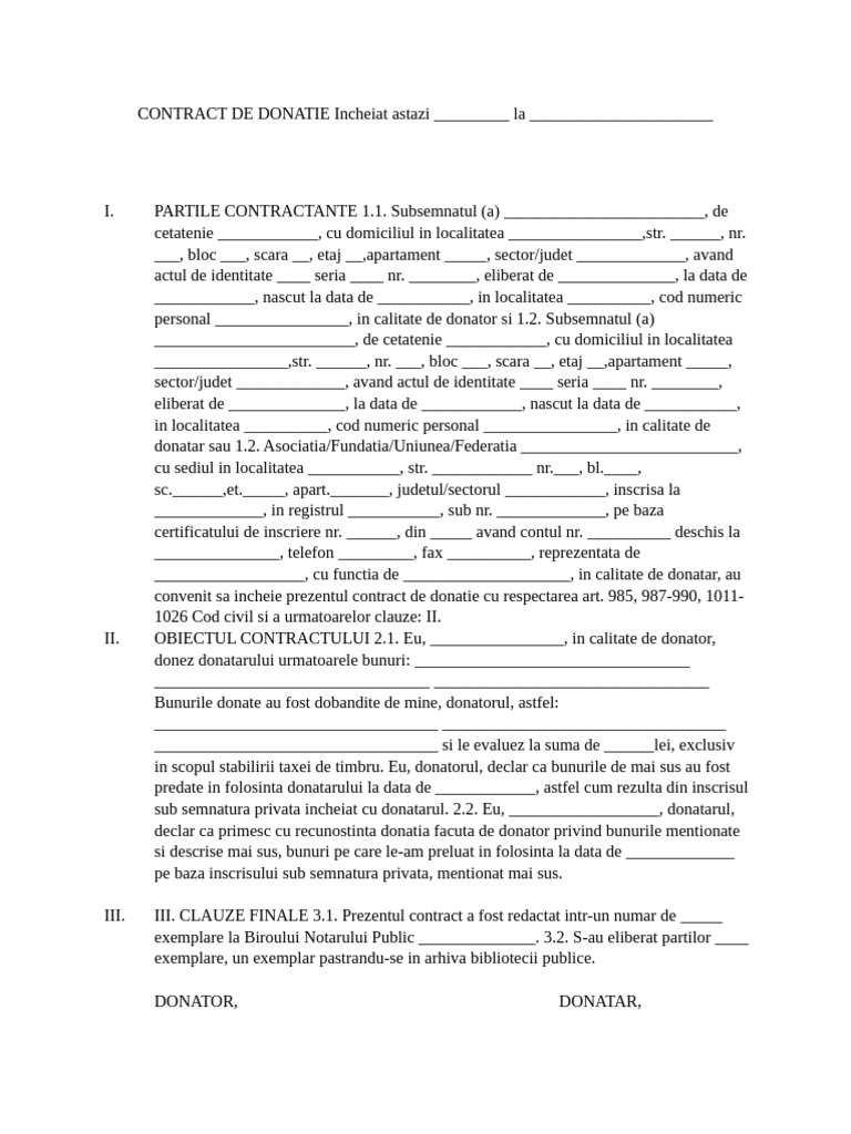 CONTRACT DE DONATIE Model | PDF