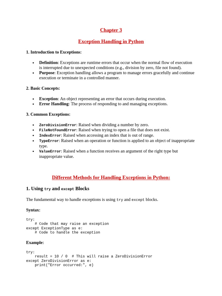 Chapter 3 Exception Handling | PDF