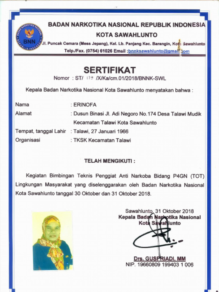 Sertifikat Tot 2018 | PDF