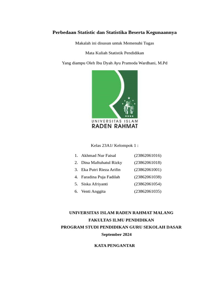 Kelompok 1 Perbedaan Statistic Dan Statistika | PDF