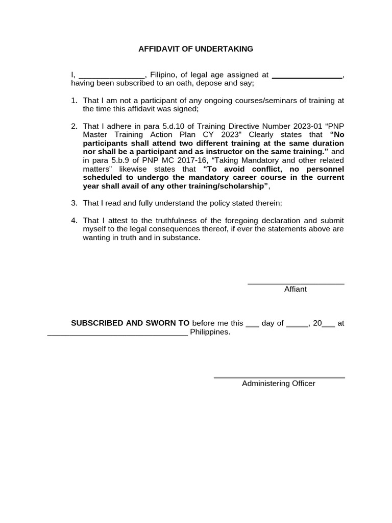 Affidavit of Undertaking | PDF