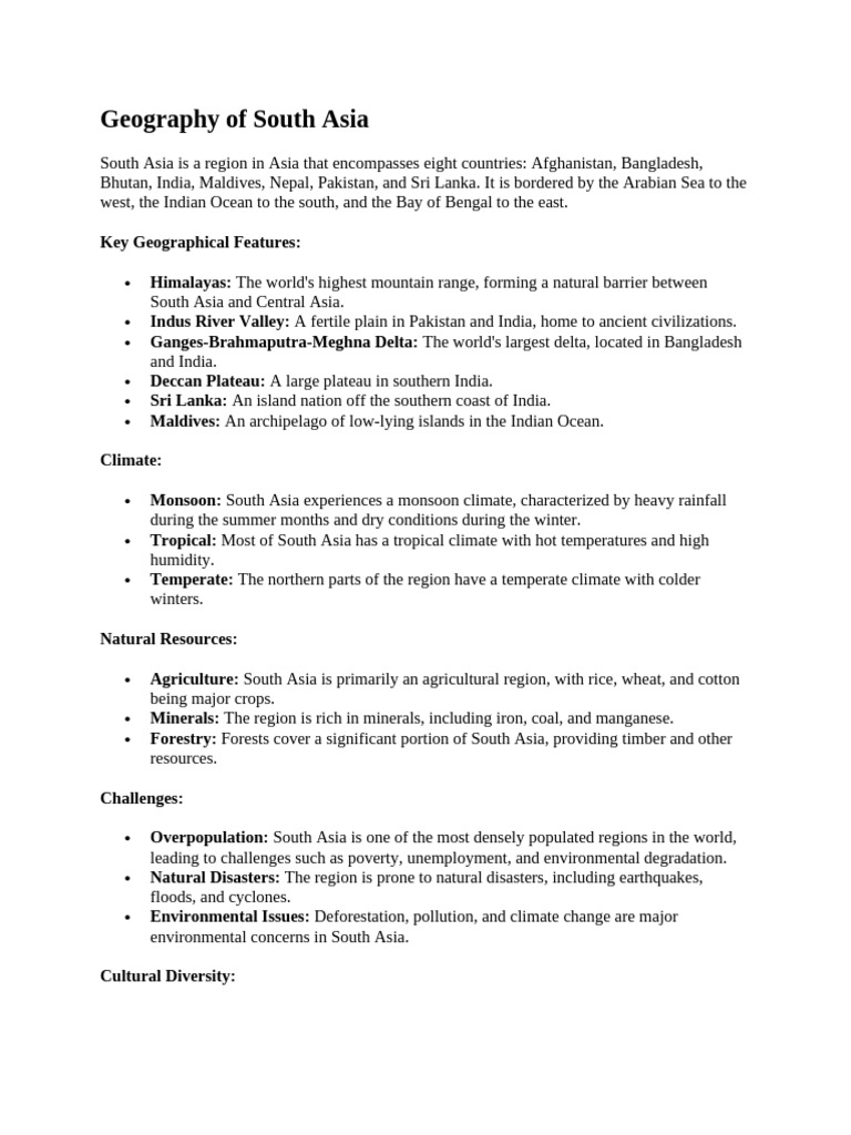 Notes -Geography of South Asia | PDF