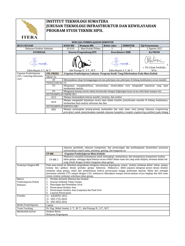Rekayasa Struktur Jembatan - RPS | PDF