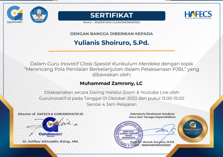 File Sertifikat Kegiatan - WEBINAR KURIKULUM MERDEKA - Merancang Pola Penilaian Berkelanjutan ...