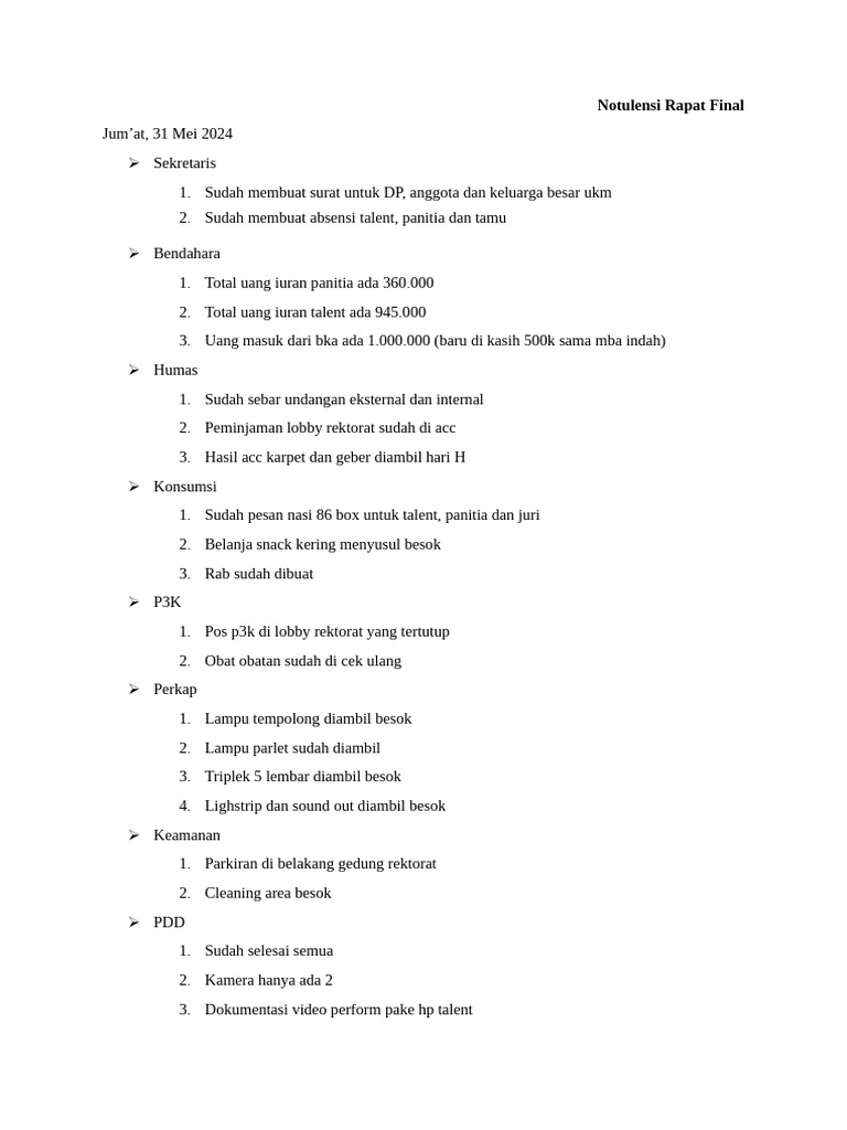 Notulensi Rapat FINAL Eval Tari | PDF