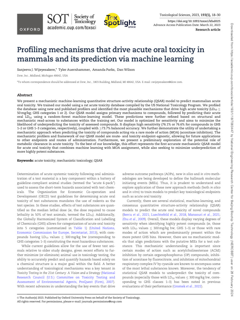 Profiling Mechanisms That Drive Acute Oral Toxicity in Mammals and Its ...