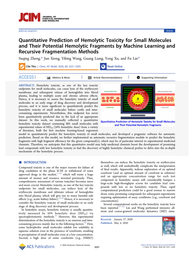Quantitative Prediction of Hemolytic Toxicity For Small Molecules and Their Potential Hemolytic ...