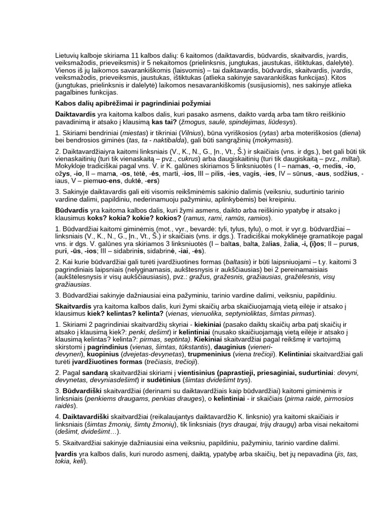Kalbos Dalys | PDF