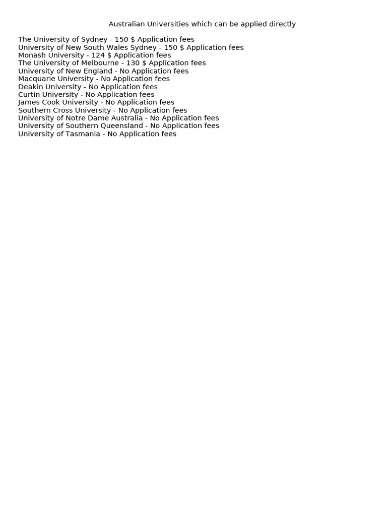 Australian Universities List Which Can Be Applied Directly | PDF