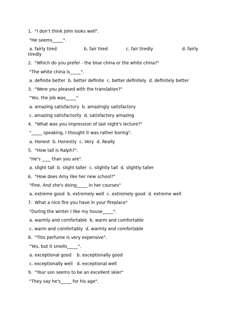 ADJECTIVE AND ADVERB EXERCISES - FOR STS | PDF