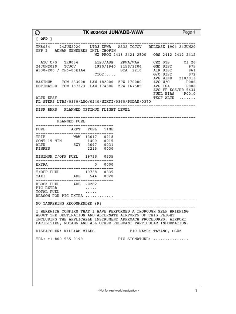 Flight Plan TK8034 ADB-WAW 24JUN20 | PDF | Airport | Air Traffic Control