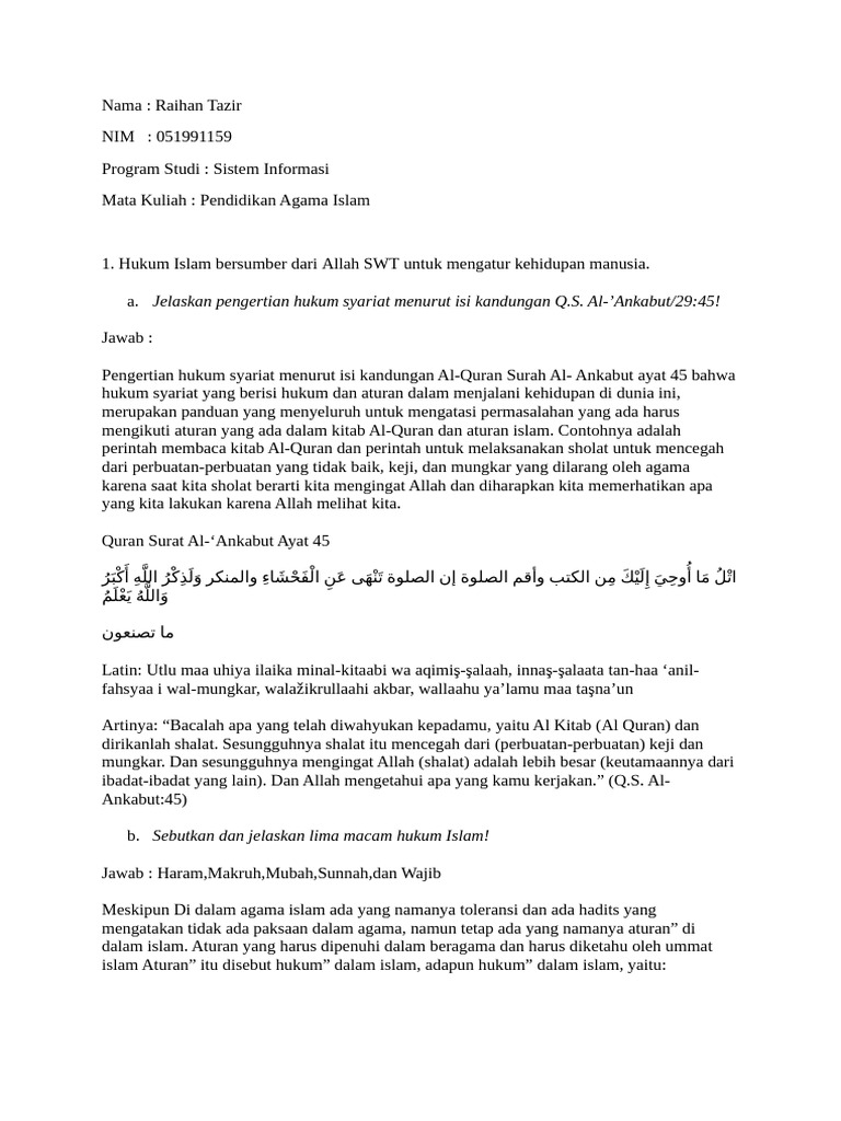 Raihan Tazir - Tugas 2 - PAI | PDF