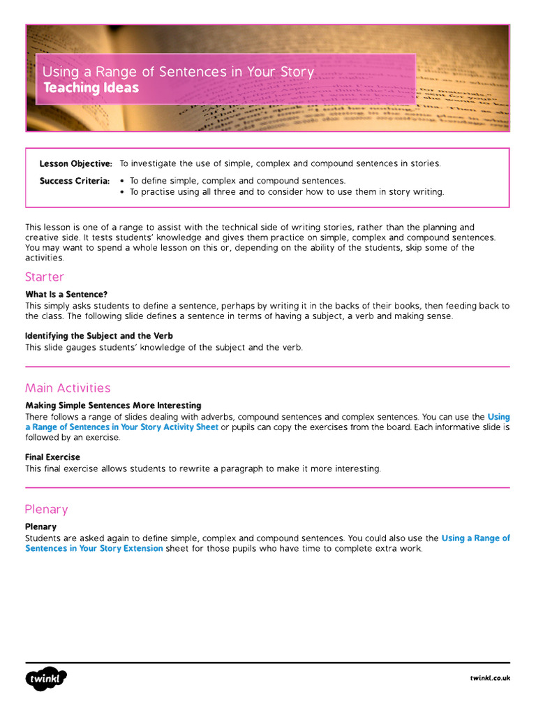 Using A Range of Sentences in Your Story Teaching Ideas | PDF