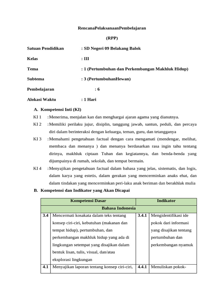 RPP Kelas III | PDF