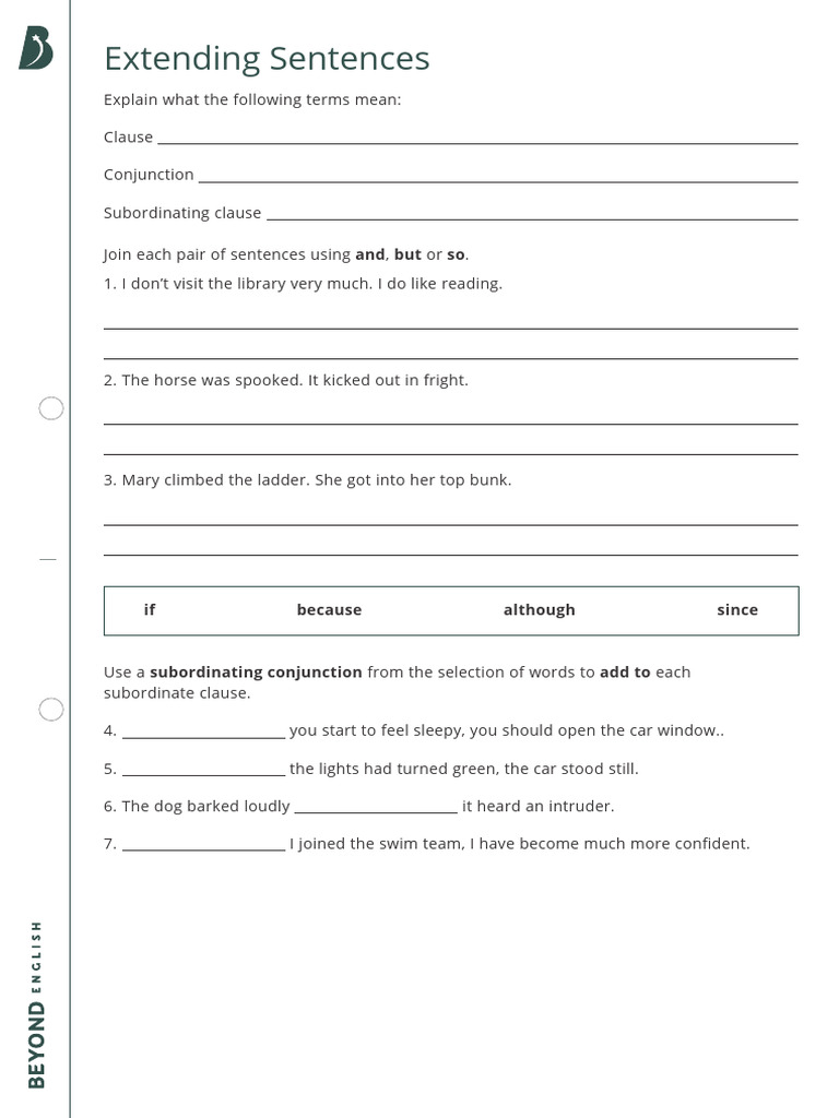 Extending Sentences Worksheet | PDF