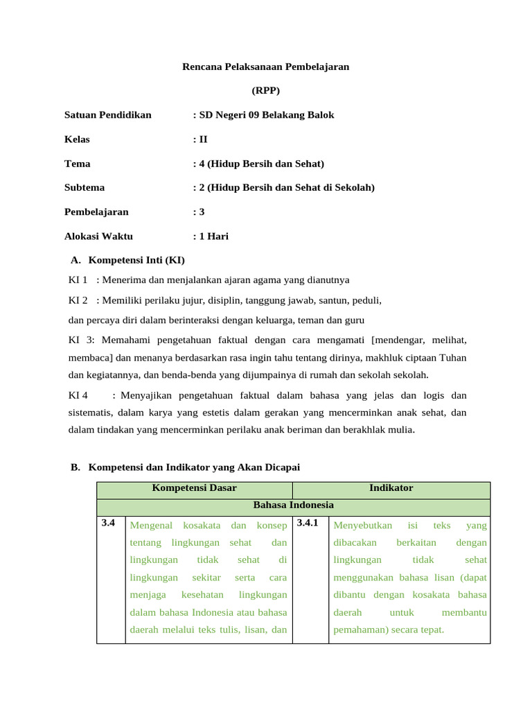 RPP Kelas II | PDF